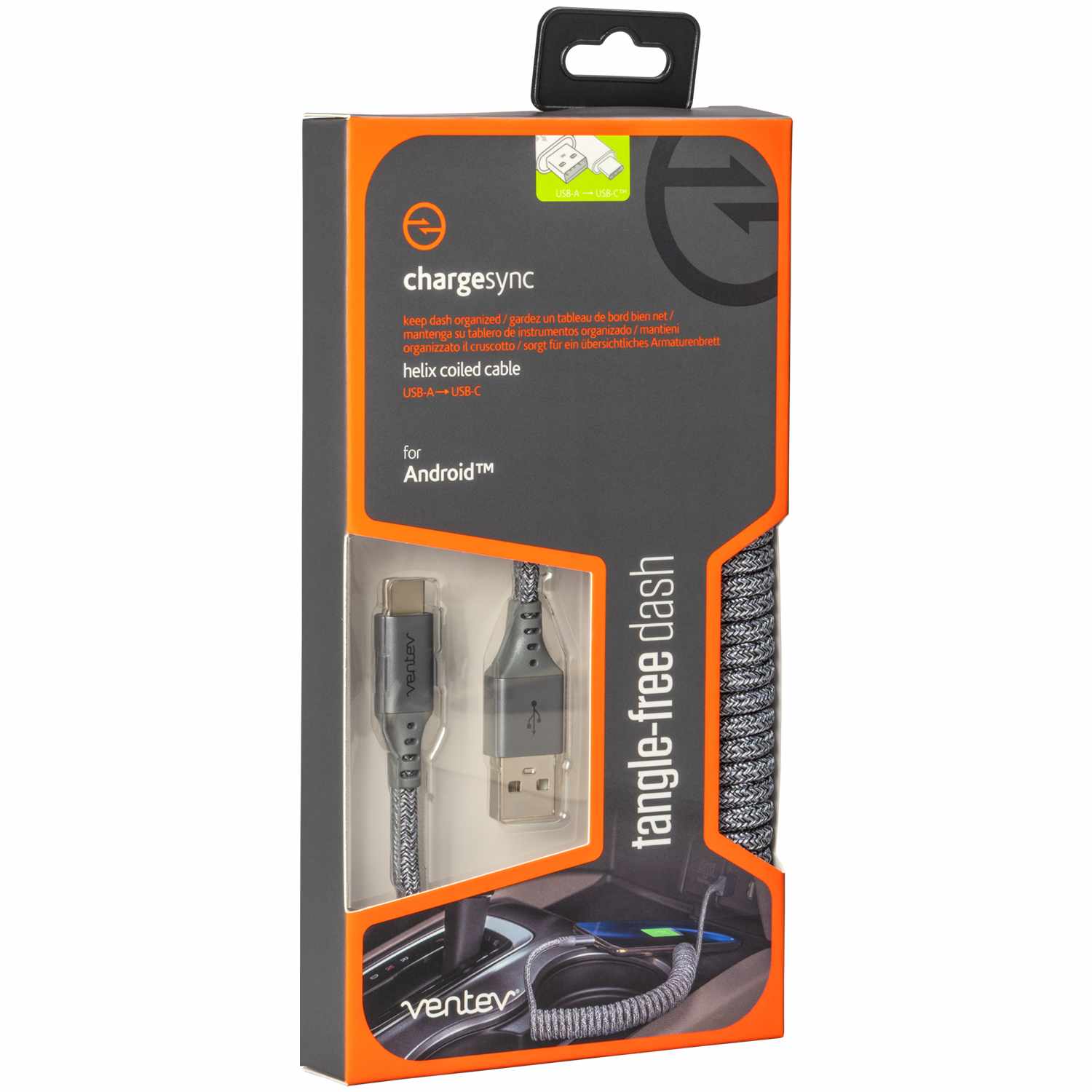 Charge/Sync Helix Coiled USB-C Cable 1ft Grey